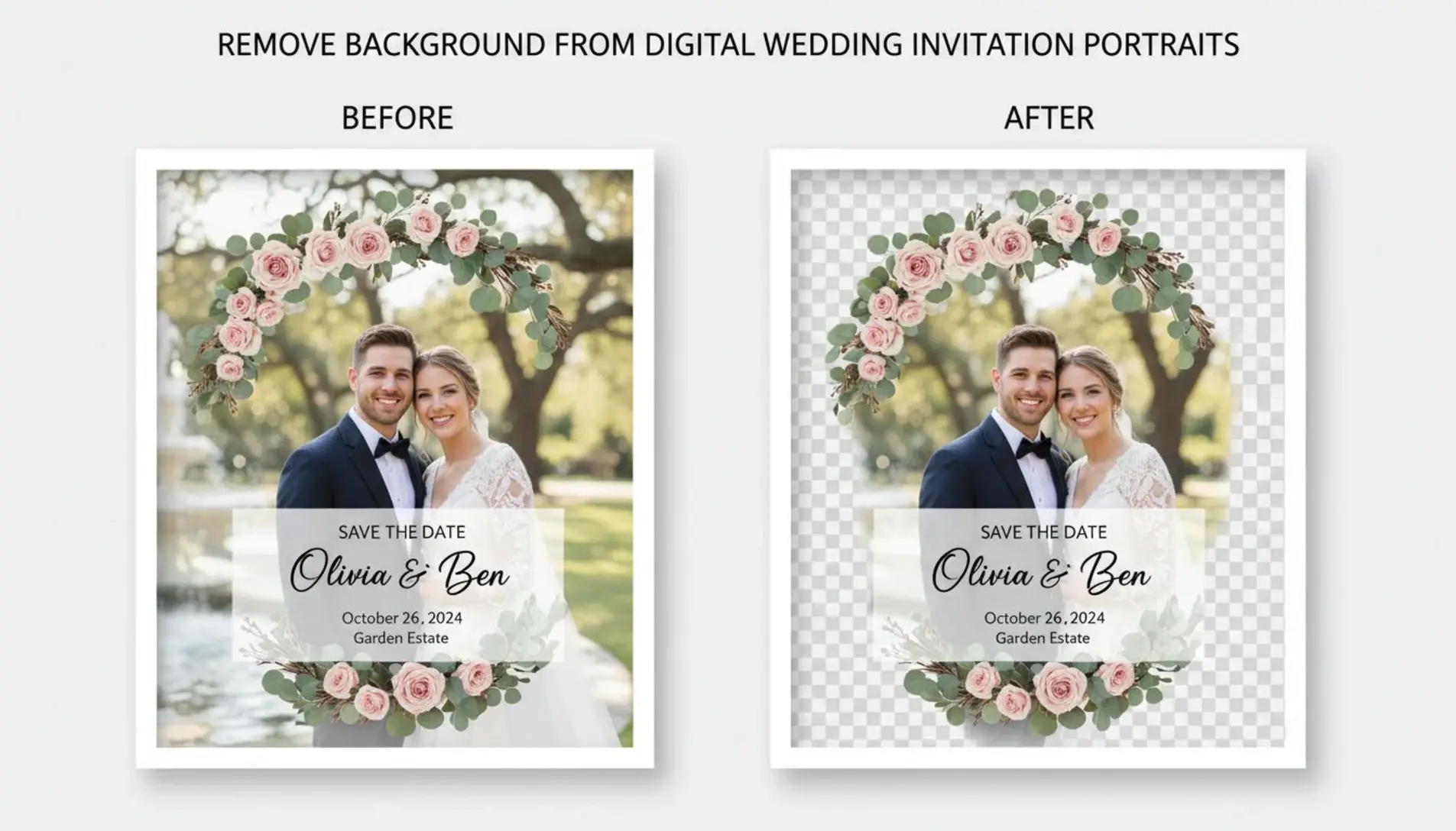Remove Background from Digital Wedding Invitation Portraits Fast ...